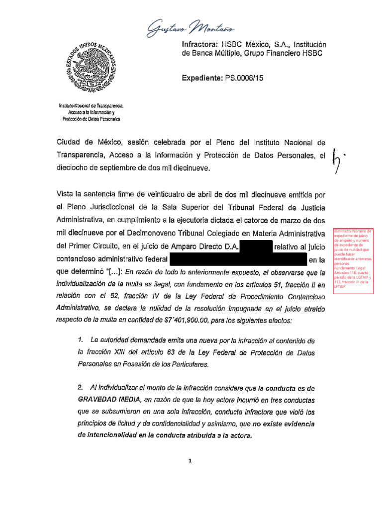 HSBC sancionado por filtrar la CLABE de un cliente | PDF