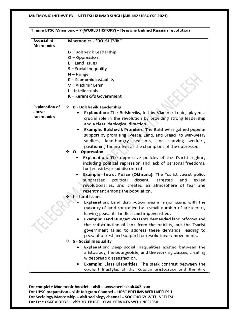 Theme Upsc Mnemonic (7) World History | PDF | Bolsheviks | Vladimir Lenin