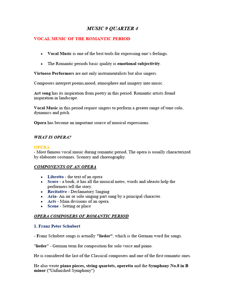 Romantic Period Vocal Music Overview | PDF | La Traviata | Opera