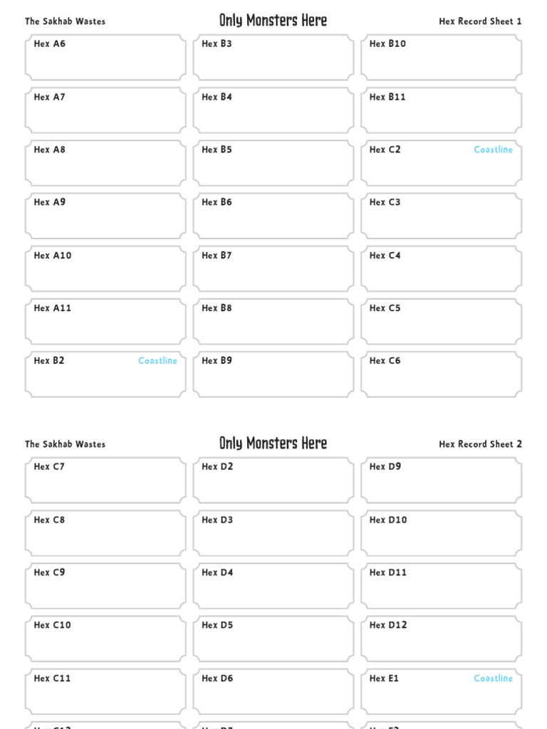 Only Monsters Here Hex Record Sheets | PDF