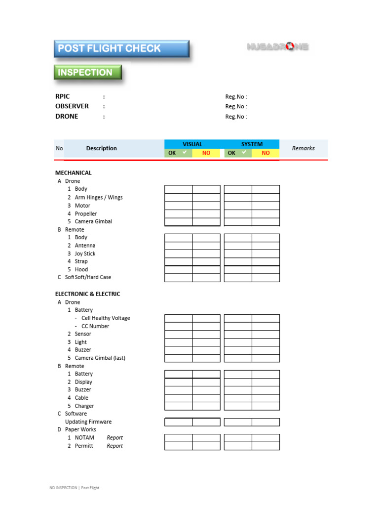 Drone Maintenance and Inspection Checklist | PDF | Unmanned Aerial Vehicle | Aviation