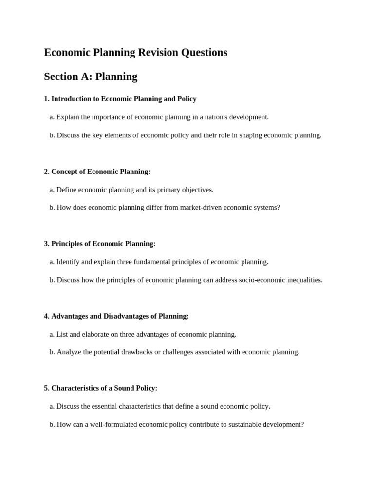 Economic Planning Revision Questions | PDF | Planning | Evaluation