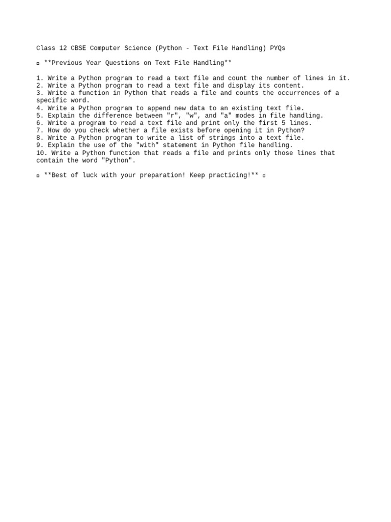 Class 12 Python Text File Handling PYQs | PDF