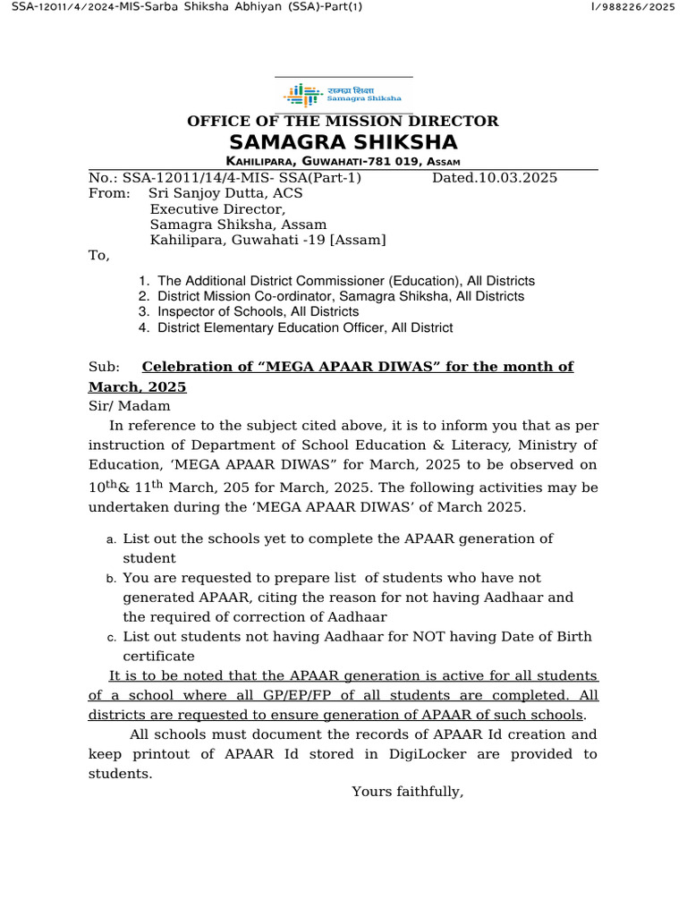 Mega APAAR Diwas (March2025) | PDF