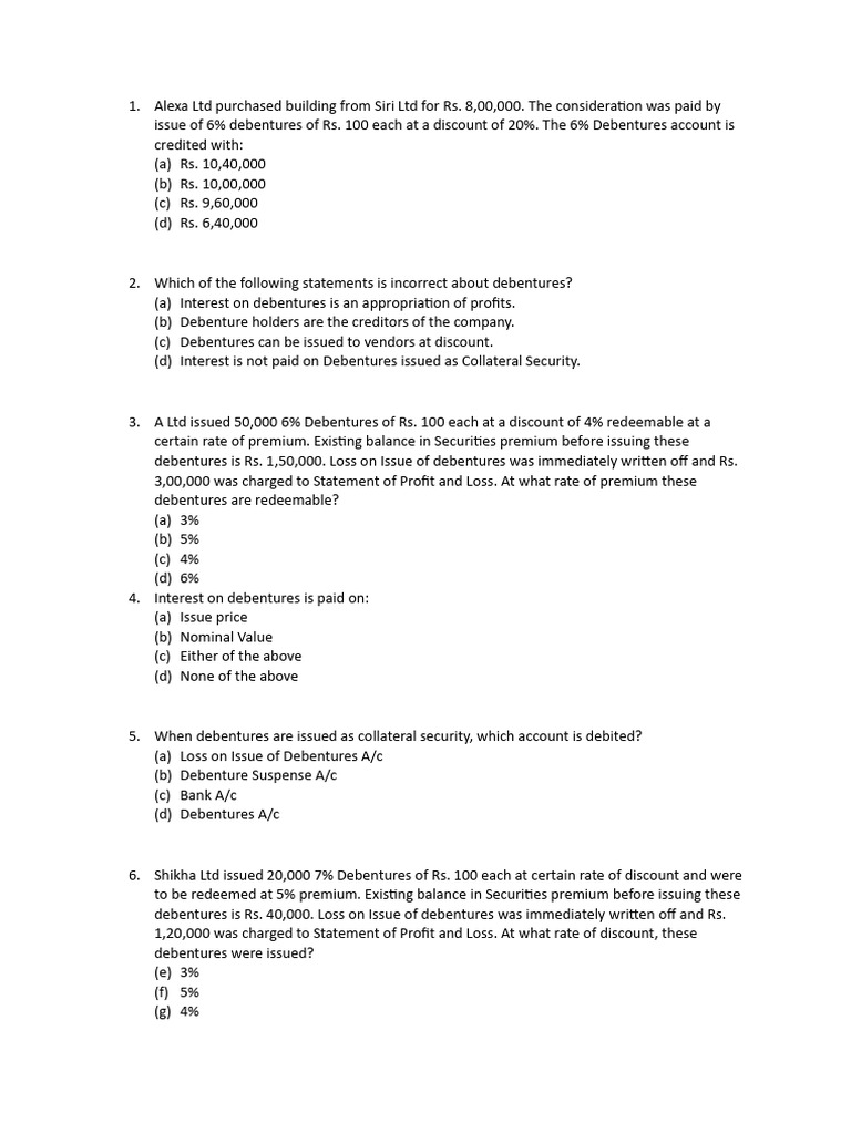 Debentures MCQ (Sample Paper) | PDF | Debenture | Interest