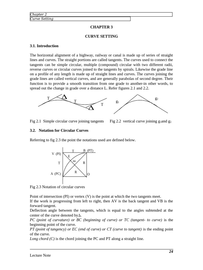 Curve Setting for Highways and Railways | PDF | Tangent | Angle