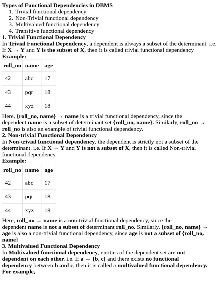 Types of Functional Dependencies in DBMS | PDF | Databases | Information Retrieval