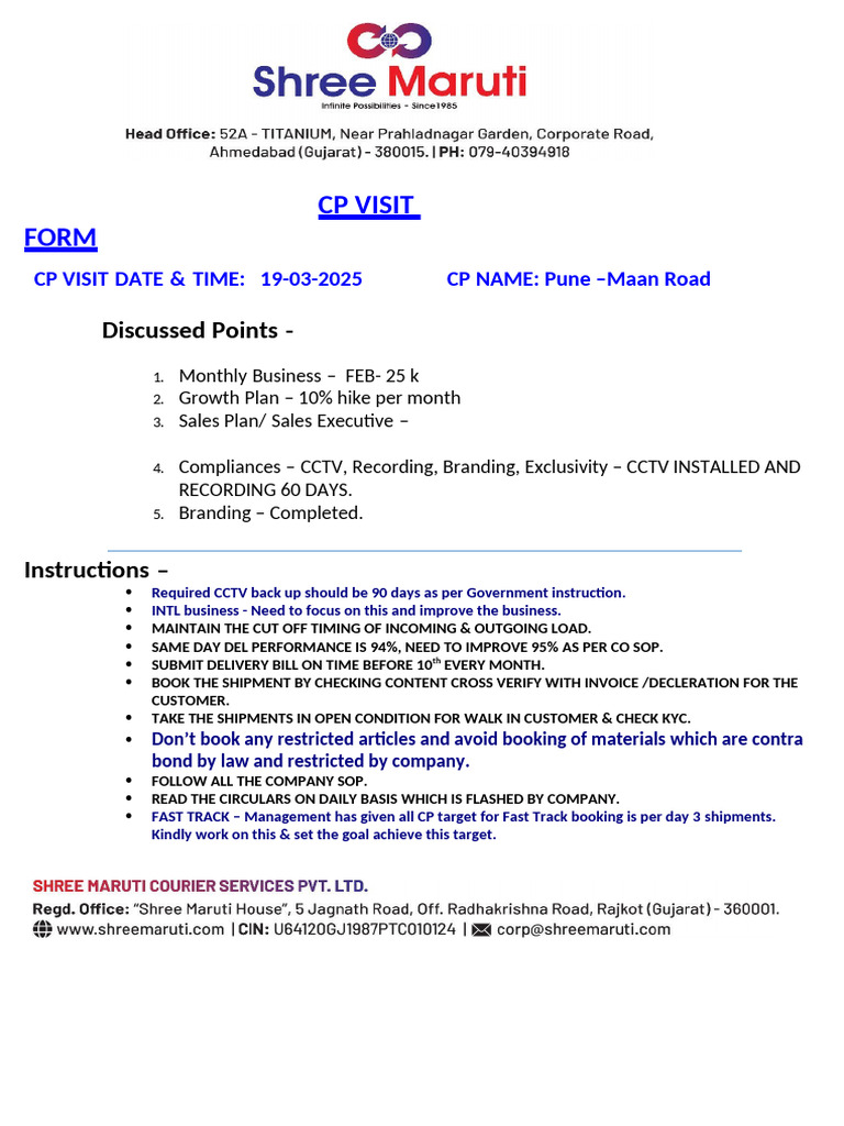 CP_VISIT_FORM__PUNE-Maan Road | PDF
