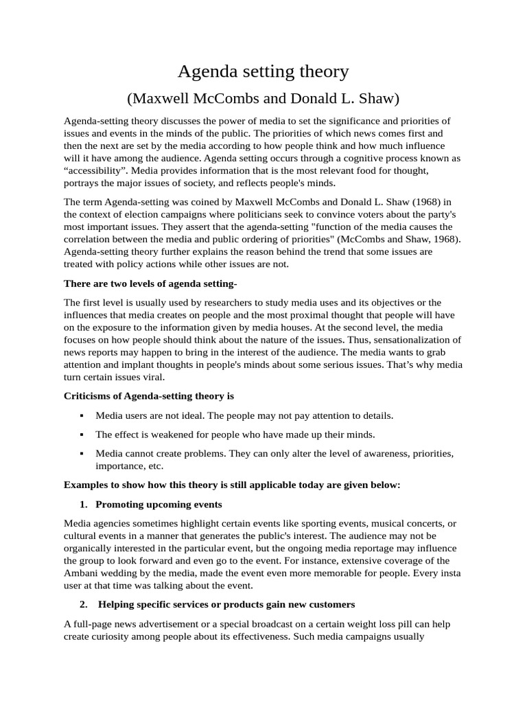 Agenda Setting Theory | PDF | Public Sphere | Psychology