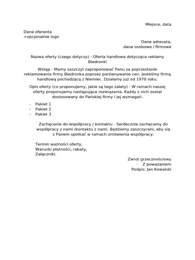 Wzór Oferty Handlowej | PDF