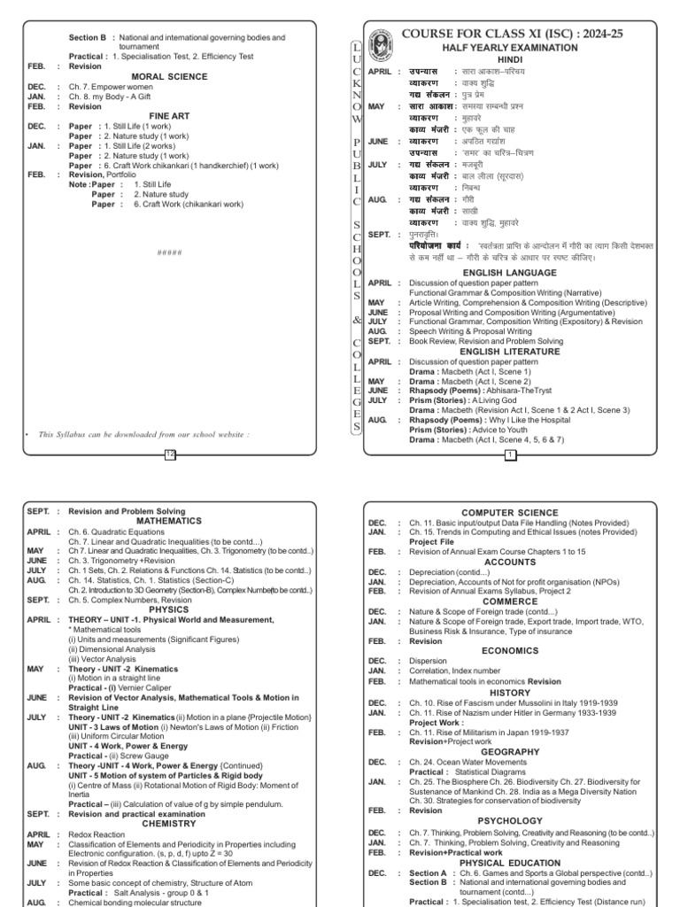 ISC Class XI Hindi & English Syllabus 2024-25 | PDF | Chemistry | Cell ...