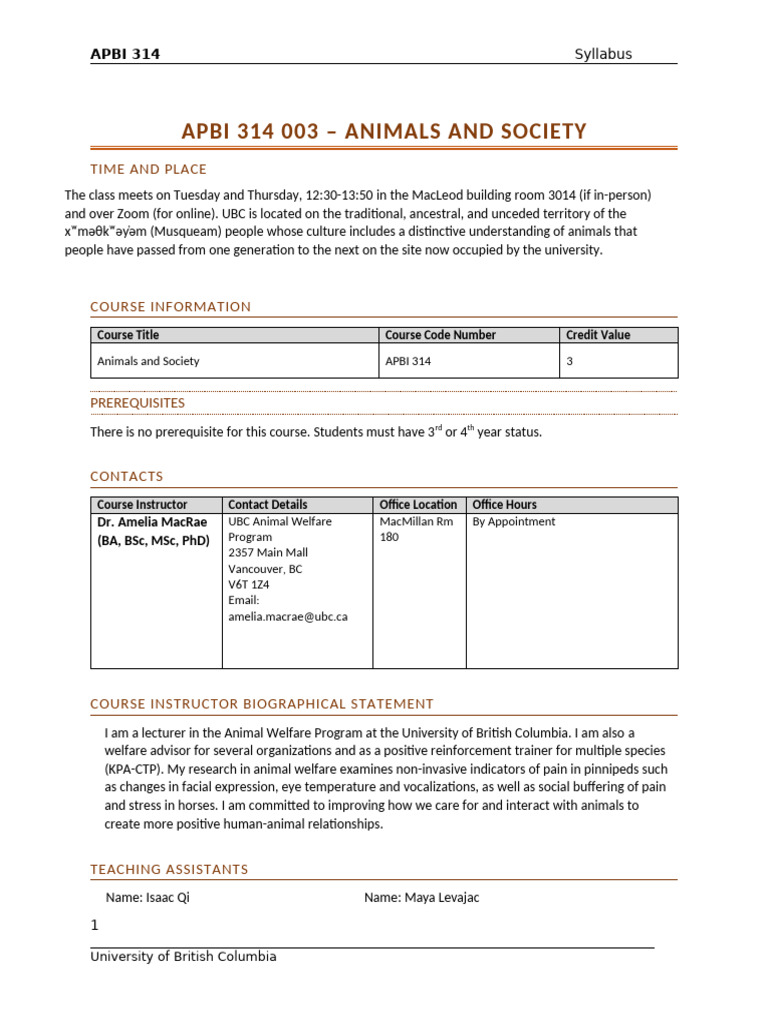 APBI 314 2024 Syllabus - 1 | PDF | Academic Dishonesty | Academic Integrity