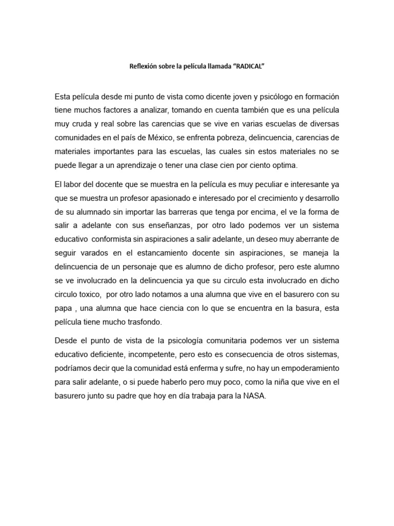 Reflexiones sobre la película "RADICAL" | PDF