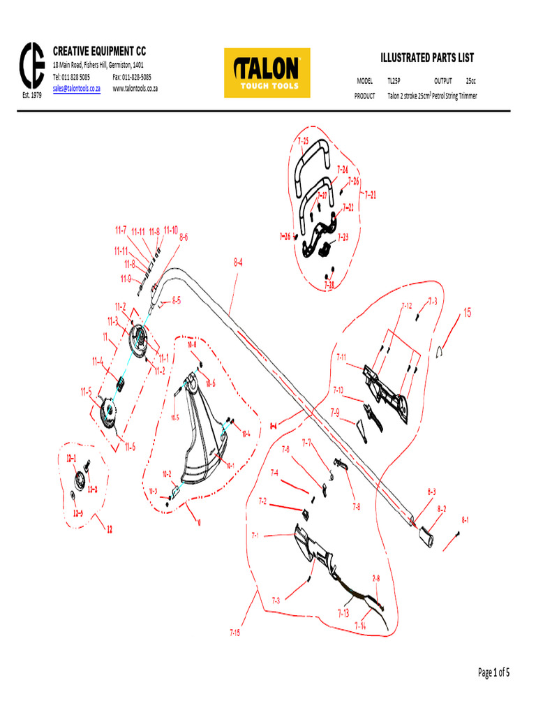 Talon TL25P String Trimmer Parts List | PDF | Mechanical Engineering ...