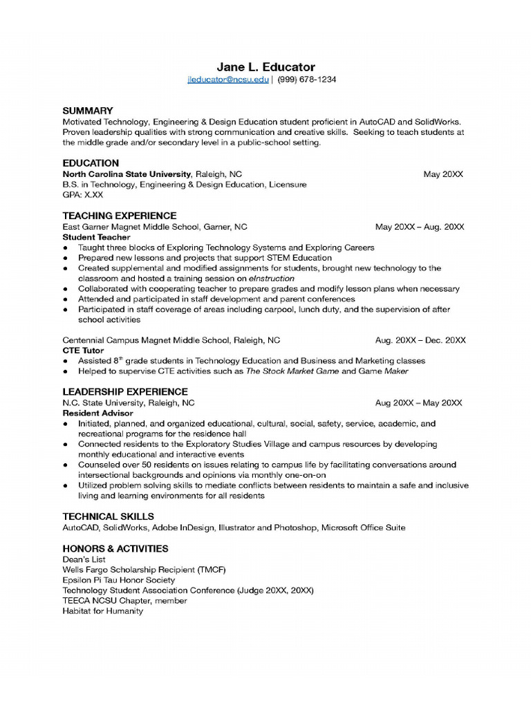 Jane Educator Resume Example | PDF