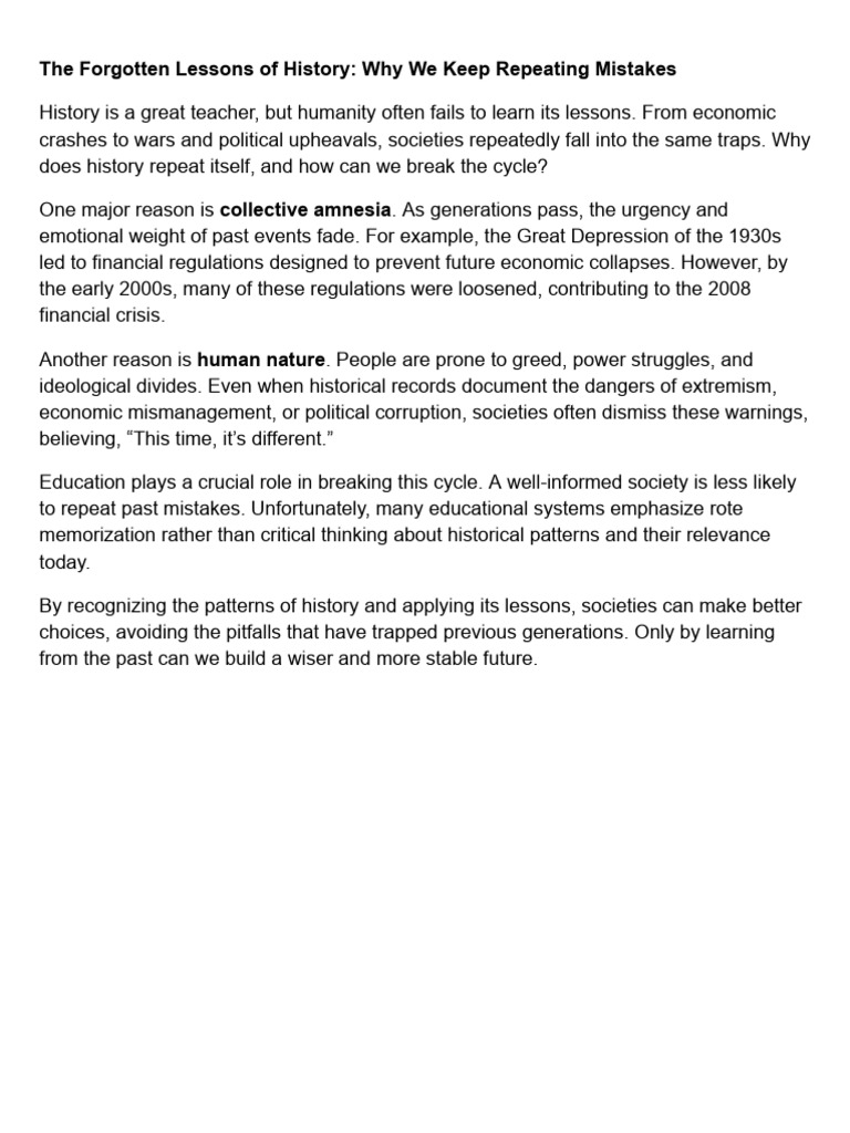 The Forgotten Lessons of History_ Why We Keep Repeating Mistakes | PDF
