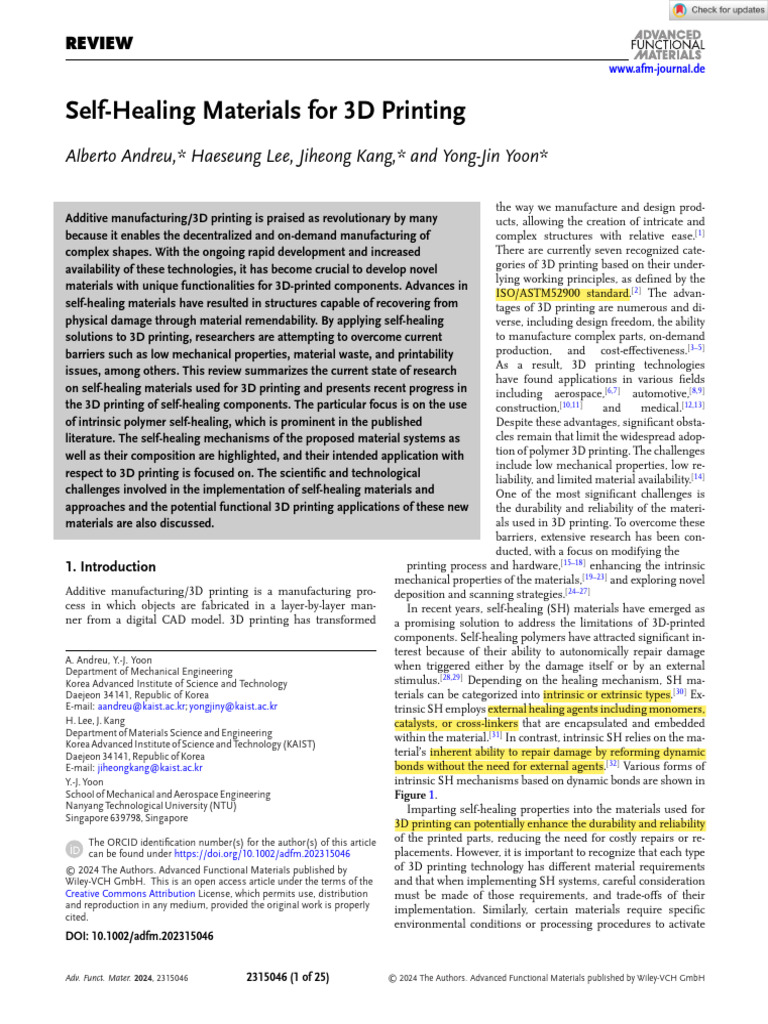 1.Self-Healing Materials For 3D Printing | PDF | 3 D Printing ...