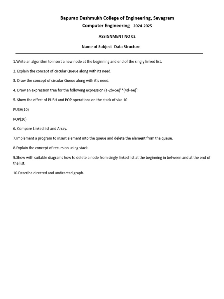 Data Structures Assignment 2024-2025 | PDF