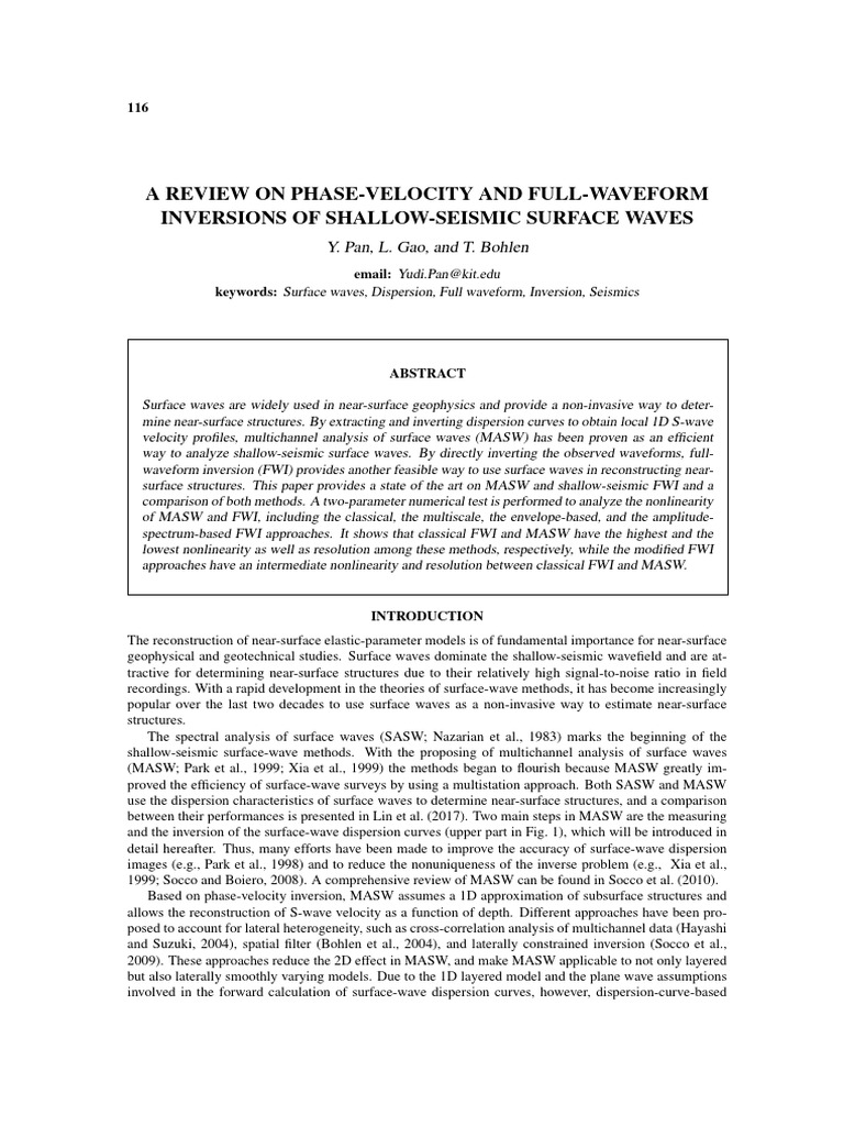 A Review on Phase-Velocity and Full-waveform Inversions of Shallow-seismic Surface Waves | PDF ...