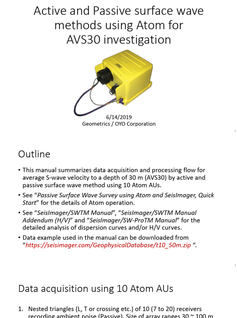 Active and Passive Surface Wave Methods Using Atom for AVS30 | PDF ...