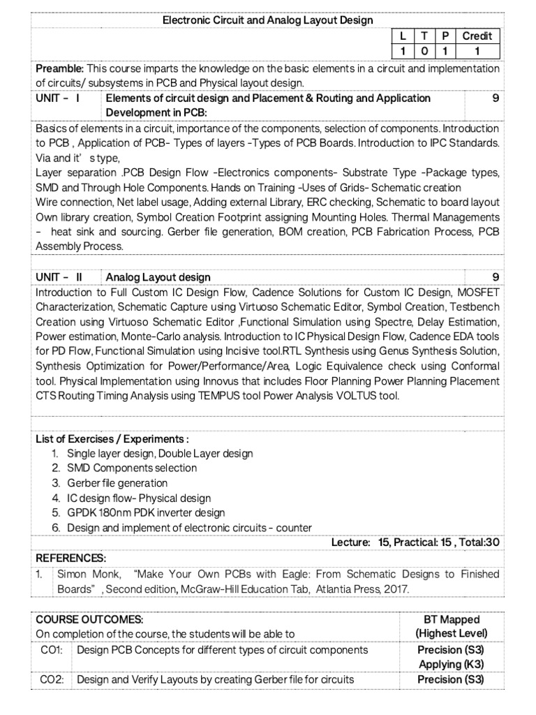 EC&AL One Credit For 2022 - SYllabus | PDF | Printed Circuit Board | Electronic Circuits