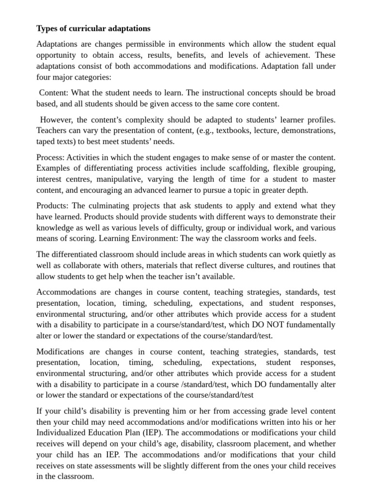 Types of Curricular Adaptations | PDF | Individualized Education ...