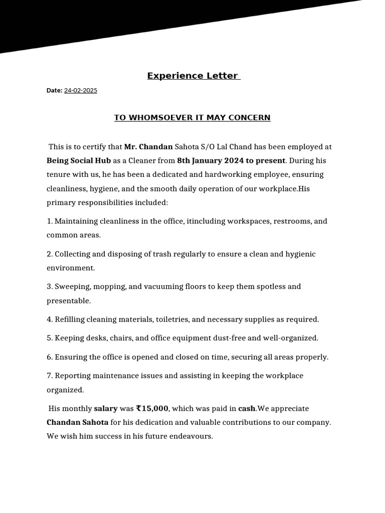 Experience Letter For Manager | PDF