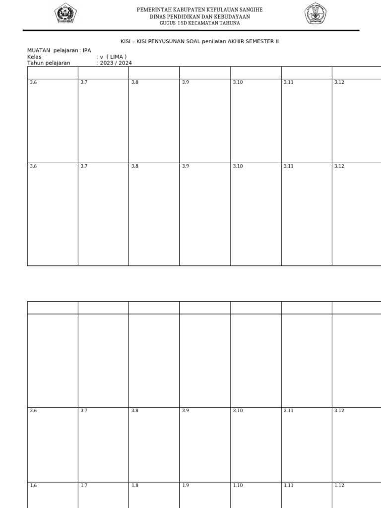 kisi - kisi PAT IPA 2024 kelas 5 | PDF | Bukaan catur | Catur