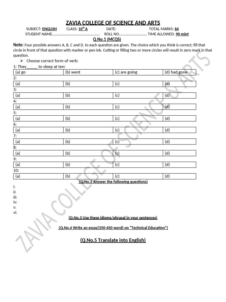Class 10 English Exam Paper Format | PDF