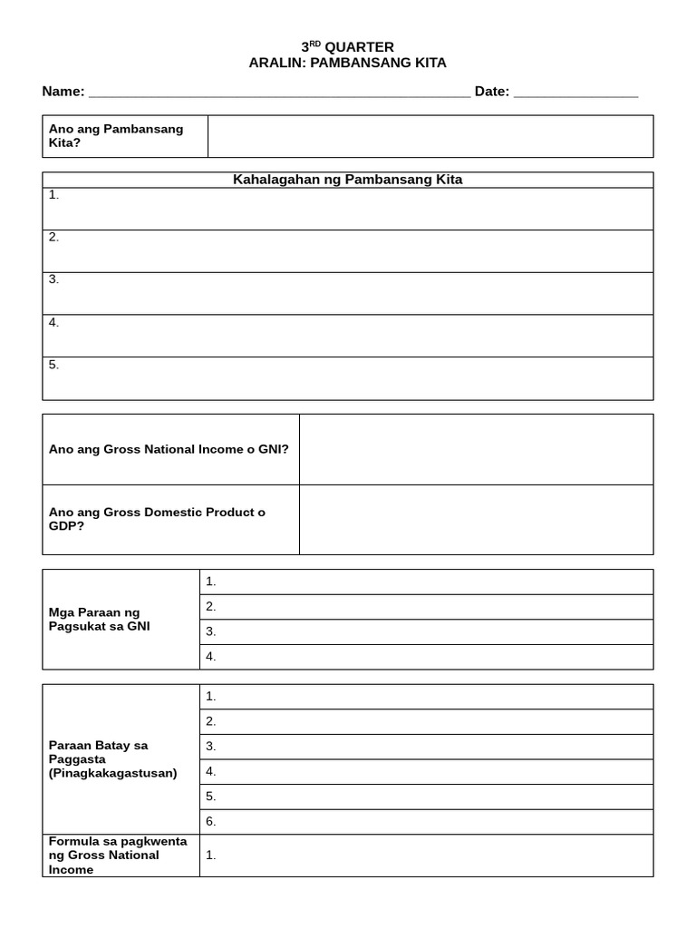 Pambansang Kita Activity Sheet | PDF