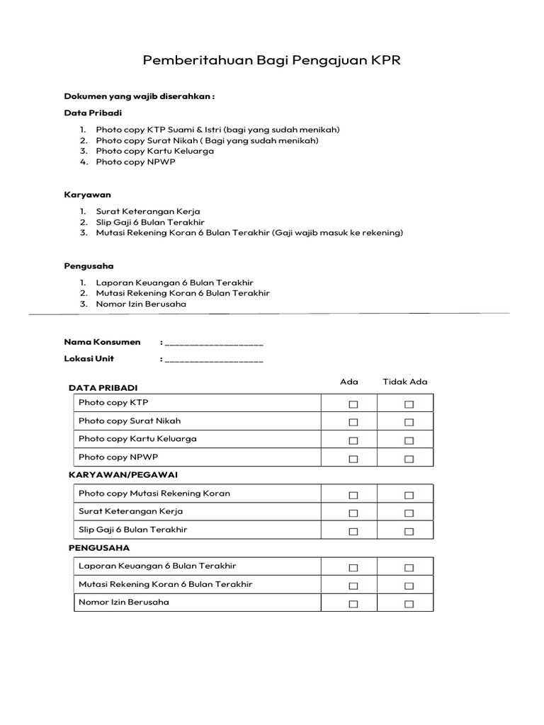 Persyaratan KPR - 250322 - 082619 | PDF