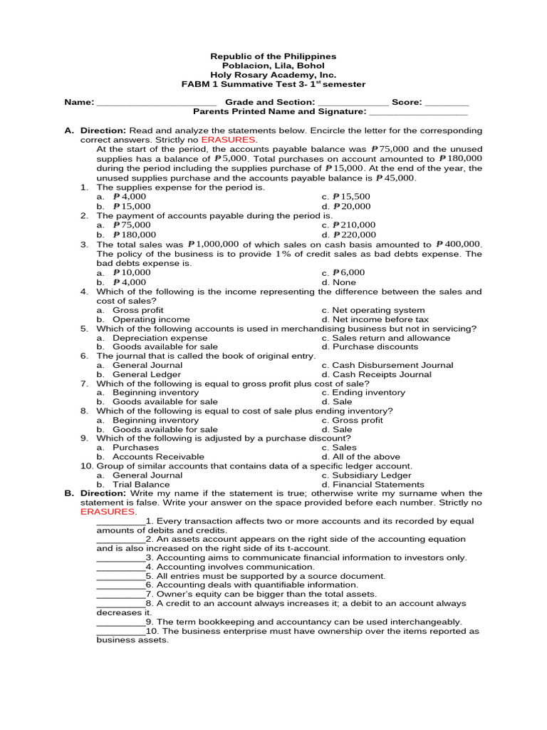Grade 11 ABM - Summative Test This Friday | PDF | Debits And Credits ...
