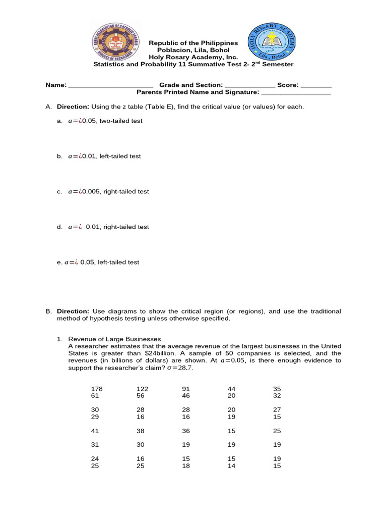 Grade 11 - Statistics Summative Test2 | PDF
