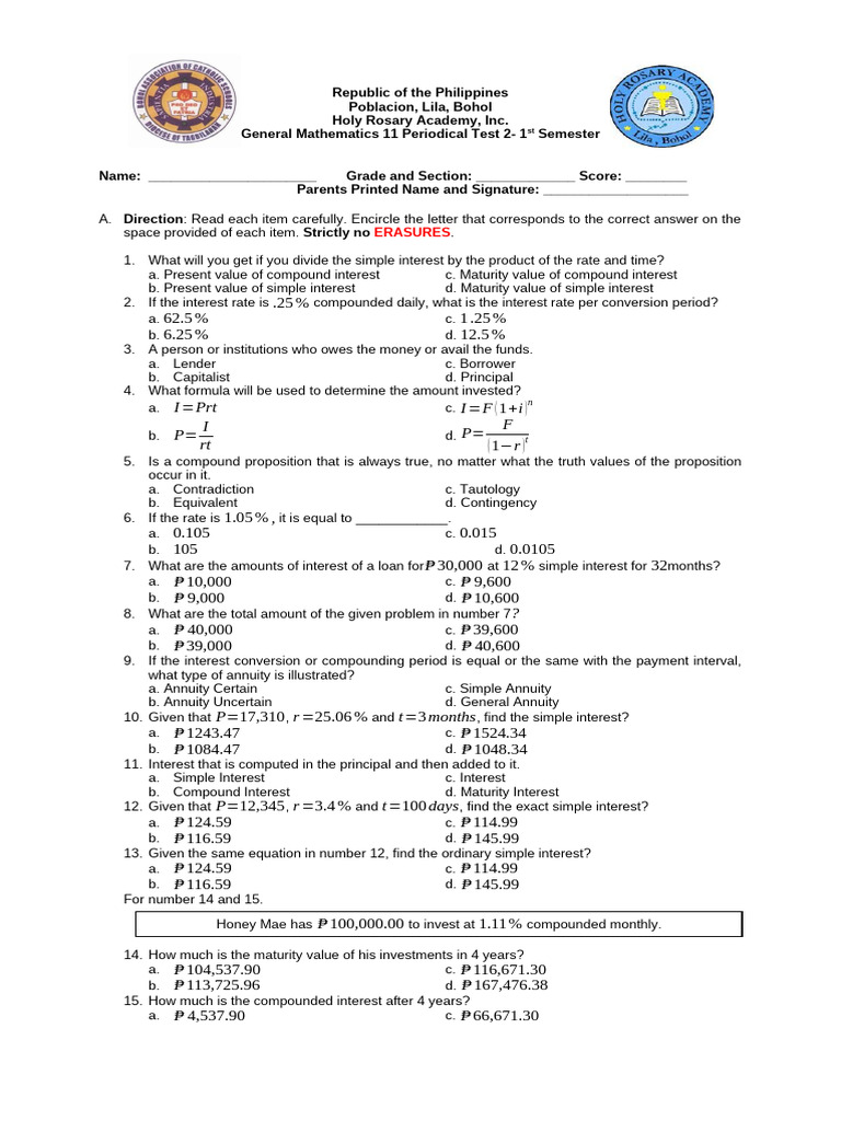 Grade 11 - Gen Math 2nd Periodical | PDF | Interest | Compound Interest