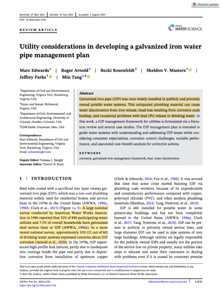AWWA Utility Consideration in GI Water Pipe Management | PDF