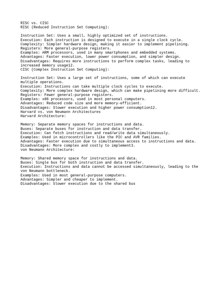 RISC vs. CISC, HARDVARD vs. VON NEUMANN | PDF