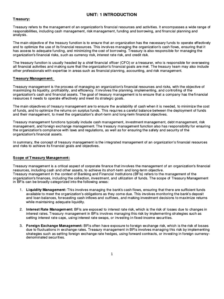 TM-Treasury - Treasury Notes - UNIT - 1 INTRODUCTION Treasury ...