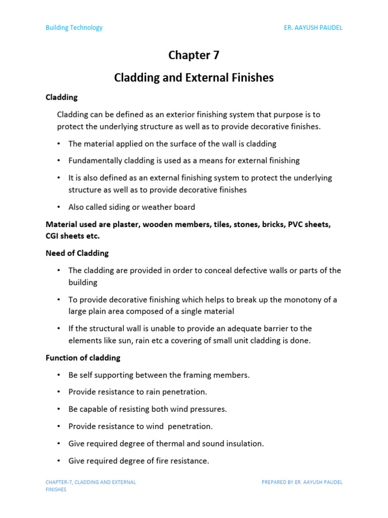 Cladding and External Finishes Overview | PDF | Paint | Plaster