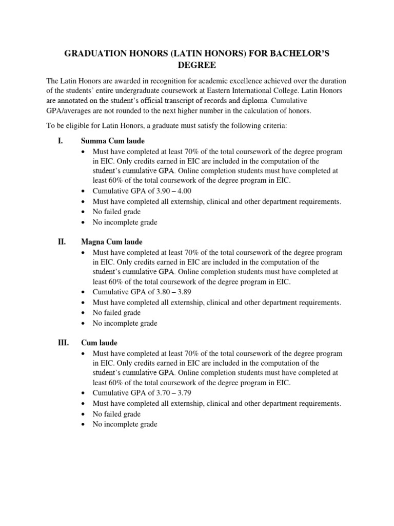 Latin Honors Criteria for Degrees | PDF | Academic Degree | Career And ...