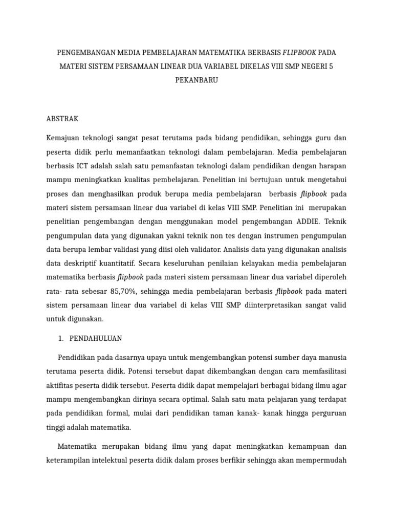 Pengembangan Media Pembelajaran Matematika Berbasis Flipbook Pada Materi Sistem Persamaan Linear ...