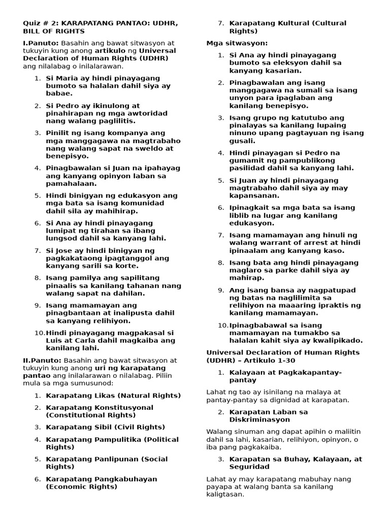 Quiz Karapatang Pantao | PDF
