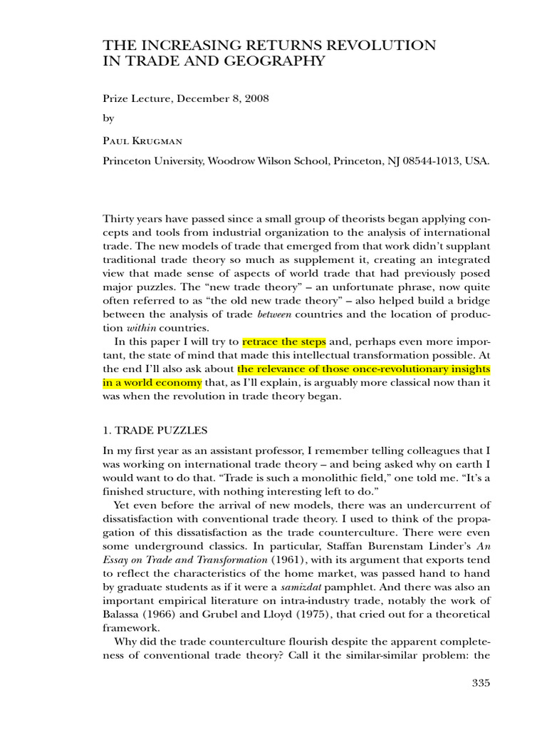 Krugman's New Trade Theory Explained | PDF | Cost Of Living | Economics