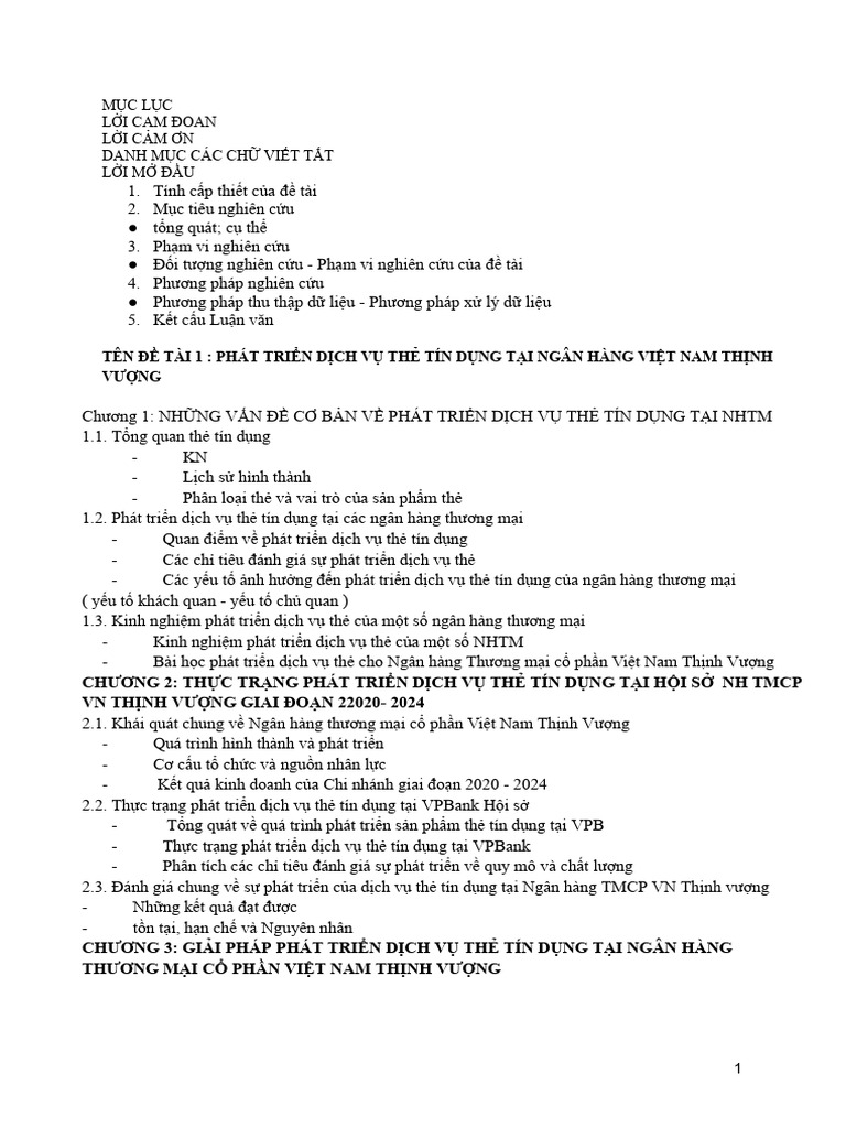 Mục Lục Lời Cam Đoan Lời Cảm Ơn Danh Mục Các Chữ Viết Tắt Lời Mở Đầu | PDF