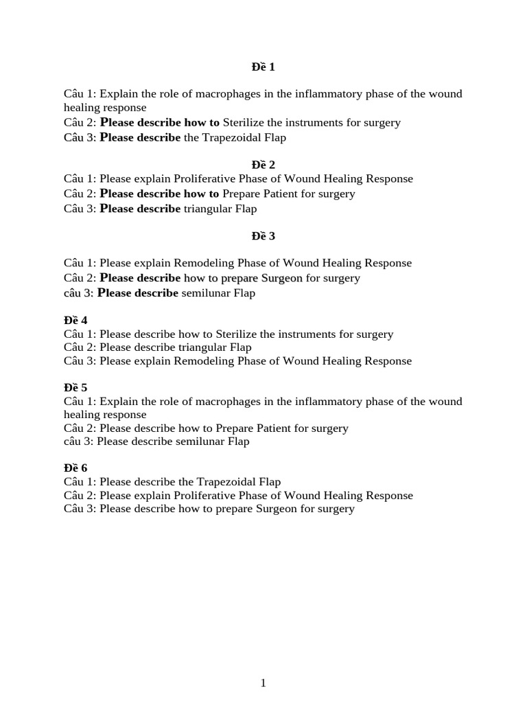 De Thi Phau Thuat Thuc Hanh RHM5 1 | PDF | Wound Healing | Cell Biology