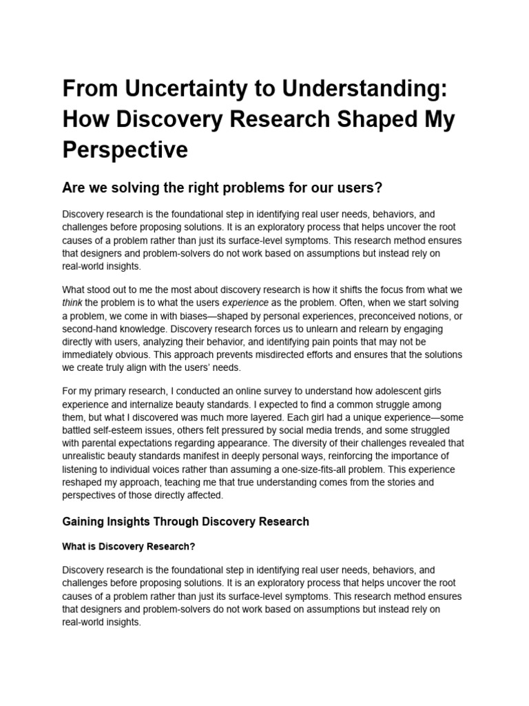 Reflections On Discovery Research | PDF | Thought | Mental Health