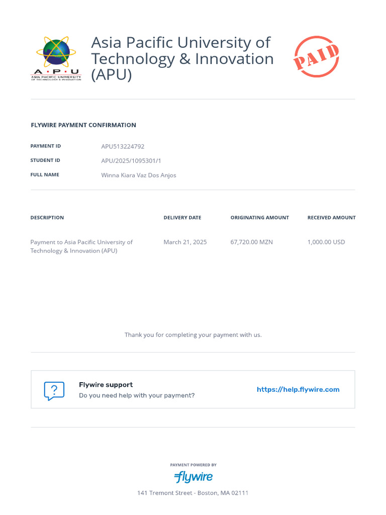 APU Payment Confirmation for Winna Kiara | PDF