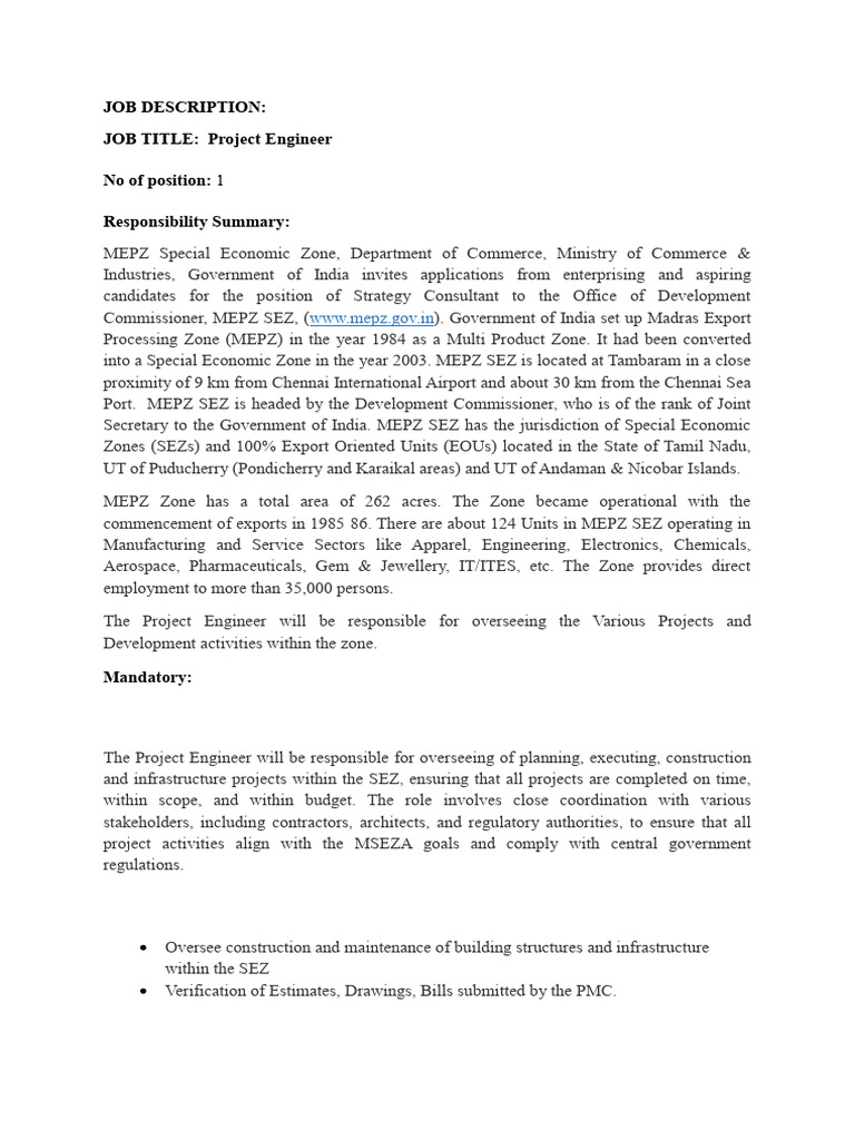 ToR Project Engineer Civil | PDF | Project Management | Business