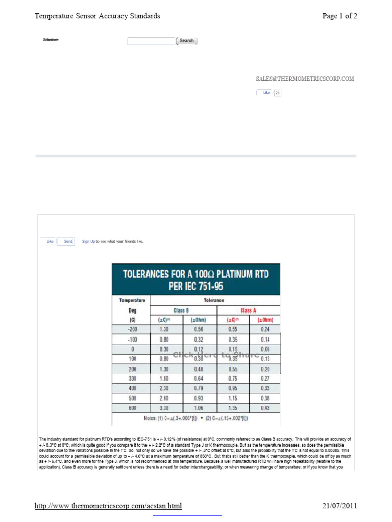 IEC-751 Class A & B Tolerancies | PDF | Fahrenheit | Thermocouple