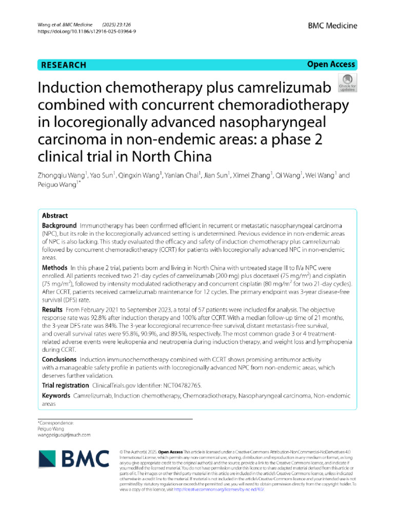 Induction chemotherapy plus camrelizumab combined with concurrent ...