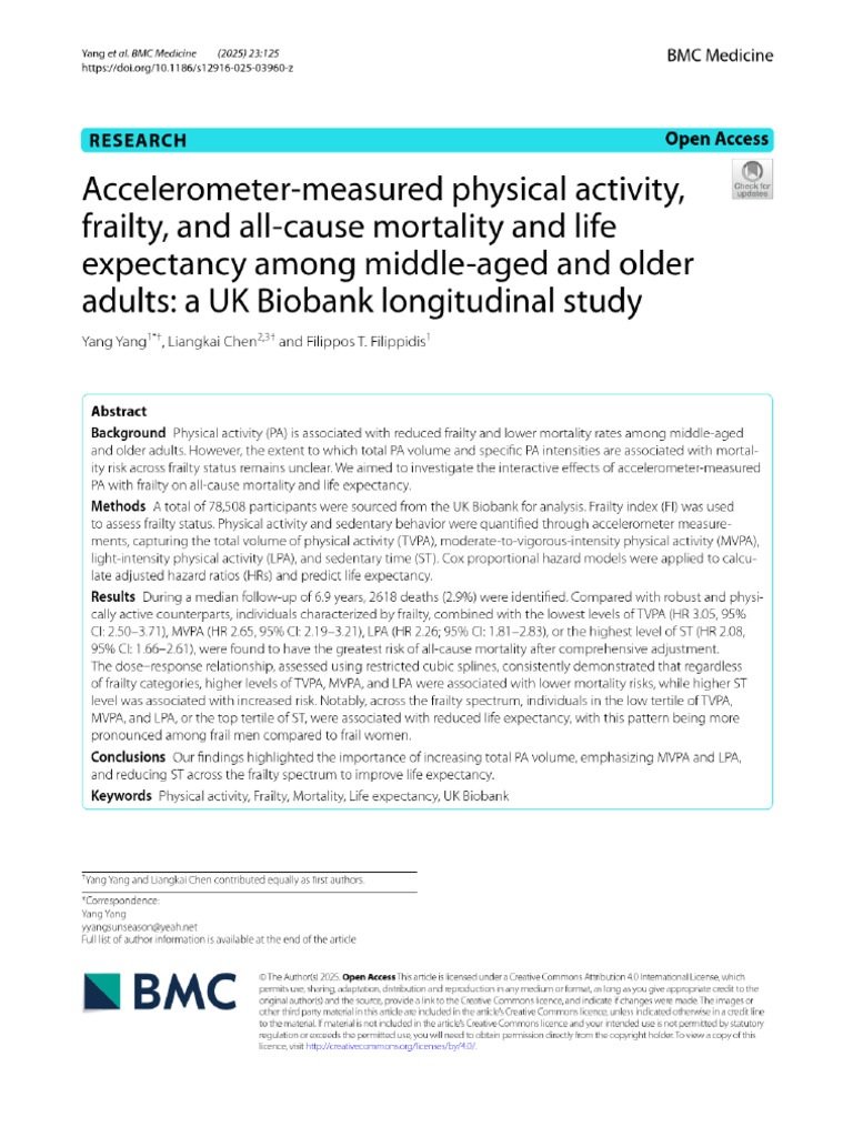 Accelerometer-Measured Physical Activity, Frailty, and All-Cause Mortality and Life Expectancy ...